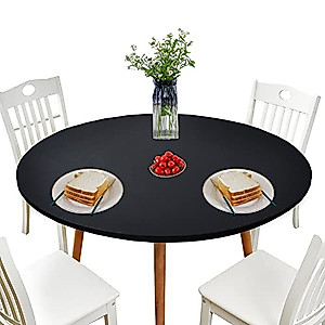 Newisher Round Fitted Table Cover Spandex Stretch Tablecloth Black Table Top Cover with Elastic Edged for Dining Picnic Patio 60 inch