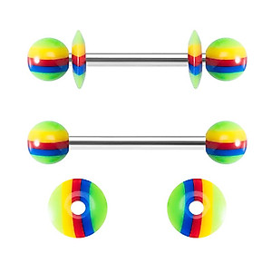 Memsion 316L Surgical Stainless Steel Tongue rings 14G Hypoallergenic Tongue Ring Acrylic Nipple Barbell Tongue Piercing Pack 12pcs Mix Colors Tongue Piercing Jewelry for Women Men