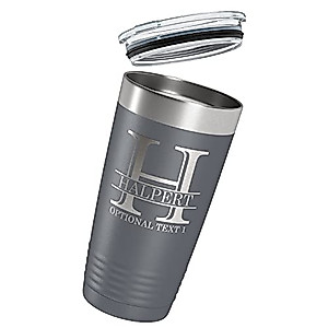 Personalized 20oz (17 Colors) Powder Coated Insulated Stainless Steel Tumbler with Lid, Custom Etched, Customized Engraved Gift Idea for Women Men Her Him, Halpert Monogram Initial Name (Gray)