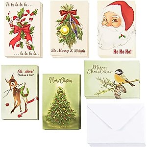 48-Pack Vintage Merry Christmas Greeting Cards Box Set - Holiday Greeting Cards with 6 Vintage Christmas Designs, Envelopes Included, 4 x 6 Inches