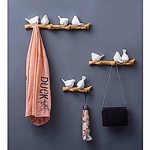 Sweet FanMuLin Resin Decorative Birds On Tree Branch Decor Wall Mounted Coat Rack Art Decor Hanger for Coats/Hats/Keys/Towels/Clothes Storage Hanger (4 Hooks, White)