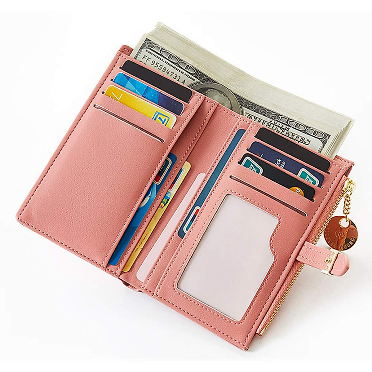QICHUANG Women's RFID Blocking Short Purse PU Leather Medium Clutch Wallet Bifold Card Coin Holder Organizer Small Lady Purse (gray)