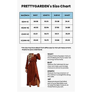PRETTYGARDEN Women’s Long Sleeve Bohemian Dress V-Neck Floral Print High Split Tie Wrap Midi Flowy Dress (Brown, Large)