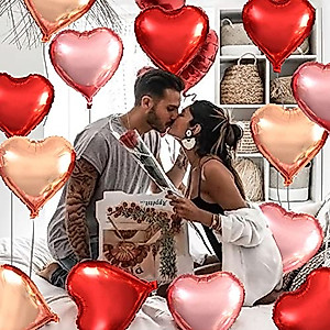 Golray 24pcs Heart Foil Balloons Love Red Pink Gold Rose 18 Inch Mylar Balloon for Valentine Day Decorations Backdrop Balloons Wall Romantic Night Proposal Wedding Anniversary Valentine Party Decor