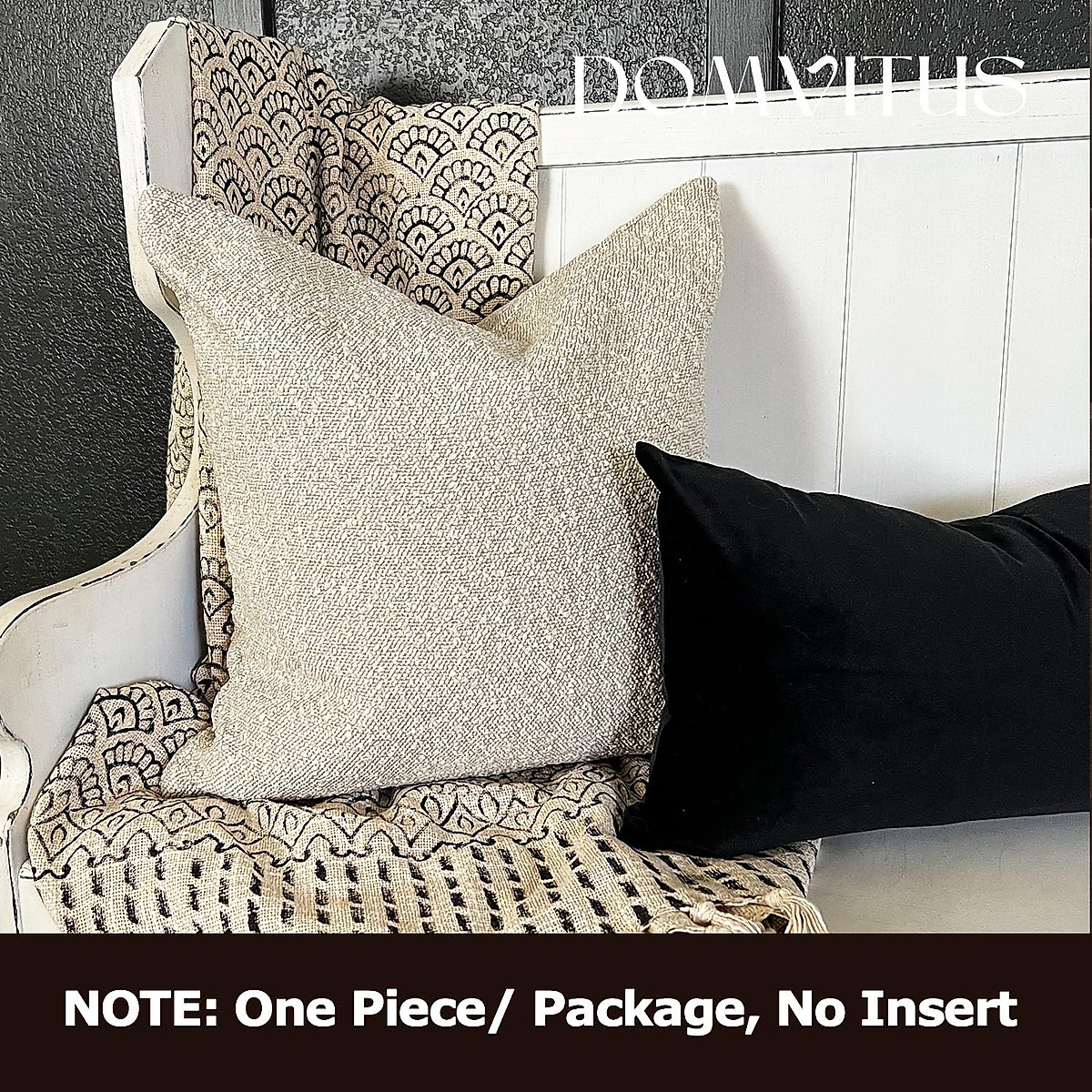 DOMVITUS Luxury Decorative Throw Pillow Cover 18 x 18 Inch Textured Boucle Square Sofa Couch Pillow for Living Room Woven Accent Cushion Case, 1PC, Buttery Cream