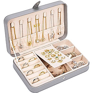 KCY Jewelry Box for Women Girls,Small Travel Jewelry Organizer Case,PU Leather Portable Jewellery Storage Boxes Display Holder for Ring Earrings Necklace Bracelet Bangle , Men Teen Kids Gift, Grey