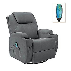 Flamaker Rocking Chair Recliner Chair with Massage and Heating 360 Degree Swivel Ergonomic Lounge Chair Classic Single Sofa with 2 Cup Holders Side Pockets Living Room Chair Home Theater Seat (Gray)