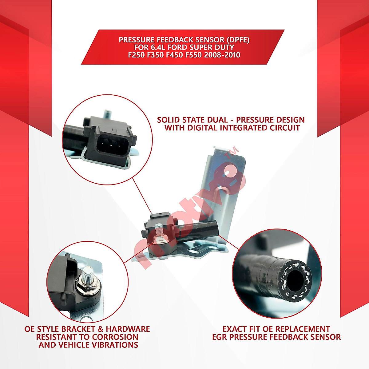 Motiv8 6.4L Power Stroke EGR Pressure Feedback Sensor (DPFE) | Compatible with 6.4L FORD SUPER DUTY F250 F350 F450 F550 2008 2009 2010 | Replaces: 8C3Z9J460D DPFE9 DPFE17 AP63473