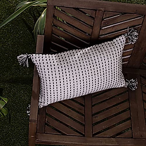 Foreside Home & Garden White with Black Tick Stripe 14X22 Hand Woven Filled Outdoor Pillow