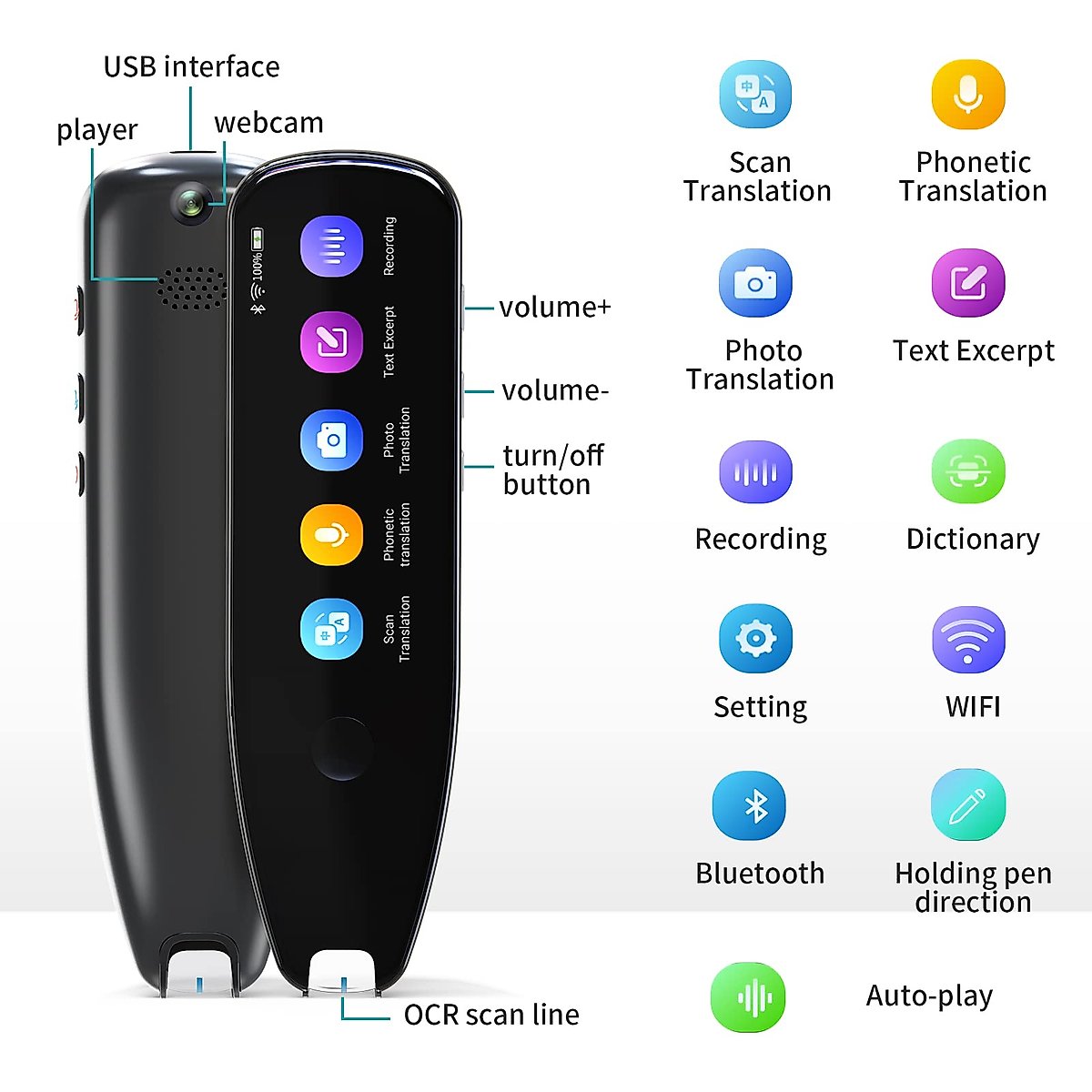 Adelagnes X5 Pro Reader Scanner Pen Dictionary Language Translator Device Voice Translator Support 112 Languages Real Time Text to Speech OCR/WiFi Translator Suitable for Meetings Travel Learning
