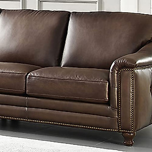 Hydeline Belfast Top Grain Leather Symmertrical Sectional, Caramel Brown, Feather Down, Memory Foam and Springs Seating