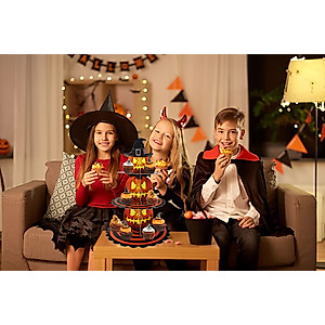 3-Tier Halloween Cupcake Stand for Dessert Table, Halloween Pumpkin Cupcake Tower Halloween Tray Orange Cardboard Cake Dessert Stand for 24 Cupcakes Halloween Party Carnival Decorations