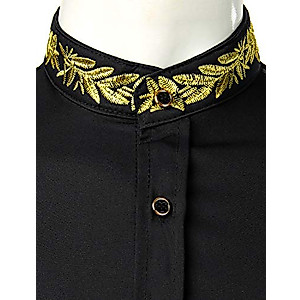 ZEROYAA Men's Luxury Gold Embroidery Design Slim Fit Long Sleeve Button Up Dress Shirts ZHCL44-Black Large