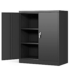 GREATMEET Metal Storage Cabinet with Lockable Doors and 2 Adjustable Shelves,Locking Steel Counter Cabinet for Home Office 120lbs Capacity per Shelf 41.6" H x 36" W x 18" D (Black)