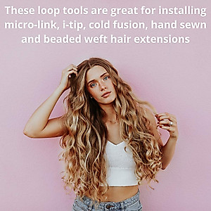 5 Wooden Hair Extensions Loop Needle Threader Wire Pulling Hook Tool for silicone microlink beads and feathers, Set of 5 for hair or feather extensions (5 Loop Tools)