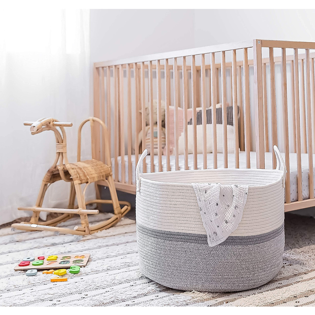 OrganiHaus Baby Hamper for Nursery 20x13, Large Toy Basket, Extra Large Basket for Blankets Living Room, Woven Laundry Basket, Large Blanket Basket Living Room, Gray Large Woven Basket