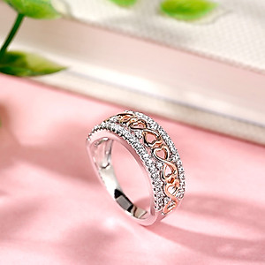 Jeulia Two Tone Infinity Women's Band: Sterling Silver Rose Gold Eternity Wide Love Band Engagement Rings for Promise Wedding Anniversary Christmas with Jewelry Gift Box (Rose Gold, 6.5)