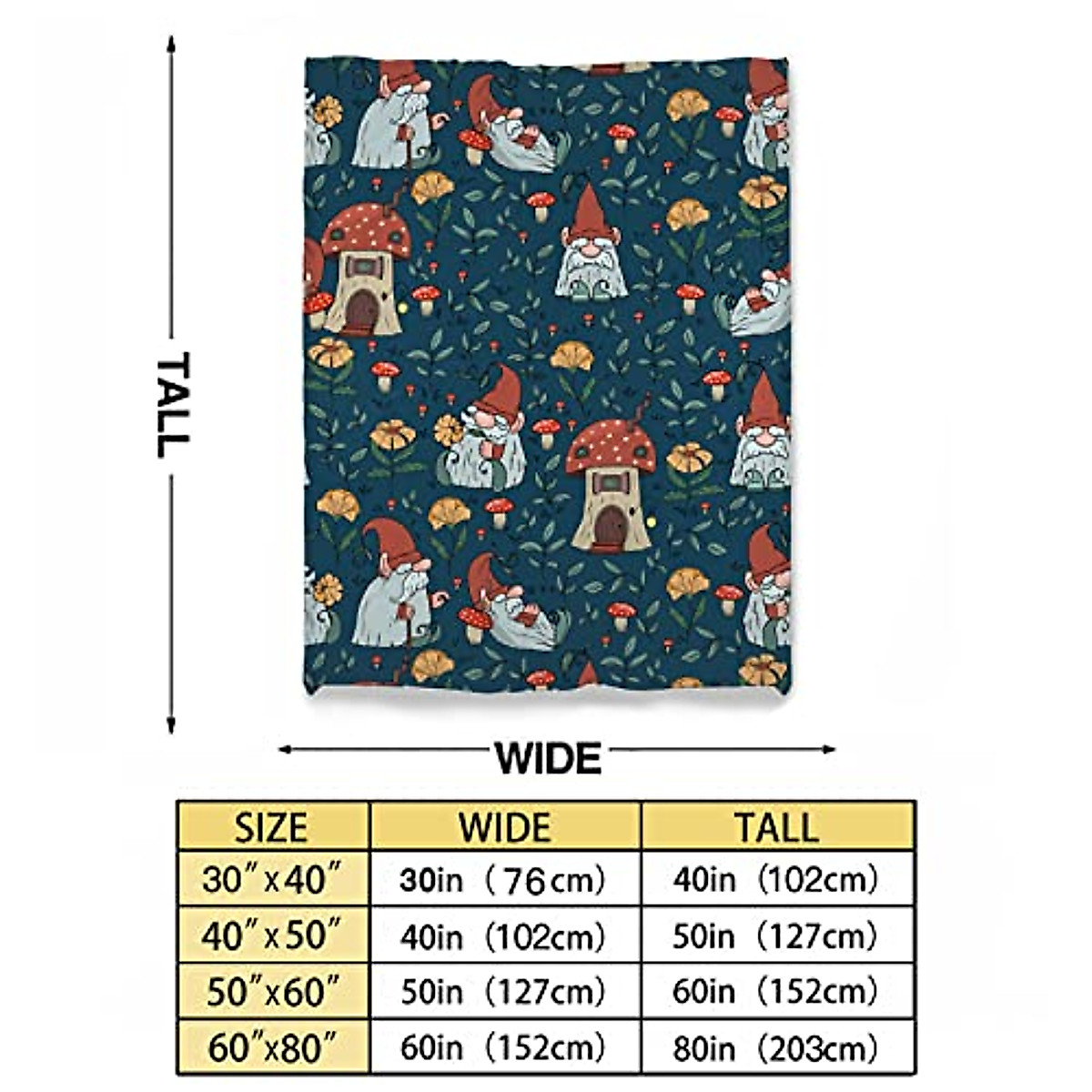 Cute Gnome Mushroom Blanket Super Soft Warm Flannel Throw Blanket Fleece Blanket Throw for Sofa Couch Bed for All Season (Cute Gnome Mushroom , 50"x40")