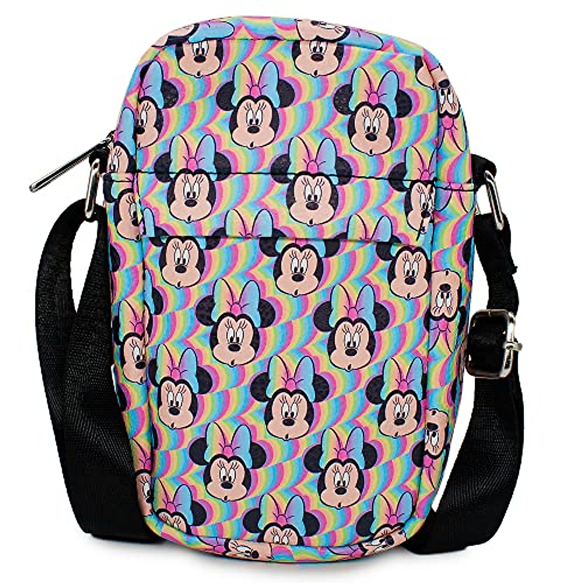 Buckle Down Disney Bag, Cross Body, Minnie Mouse Surprised Expression, Rainbow Multi Color, Vegan Leather