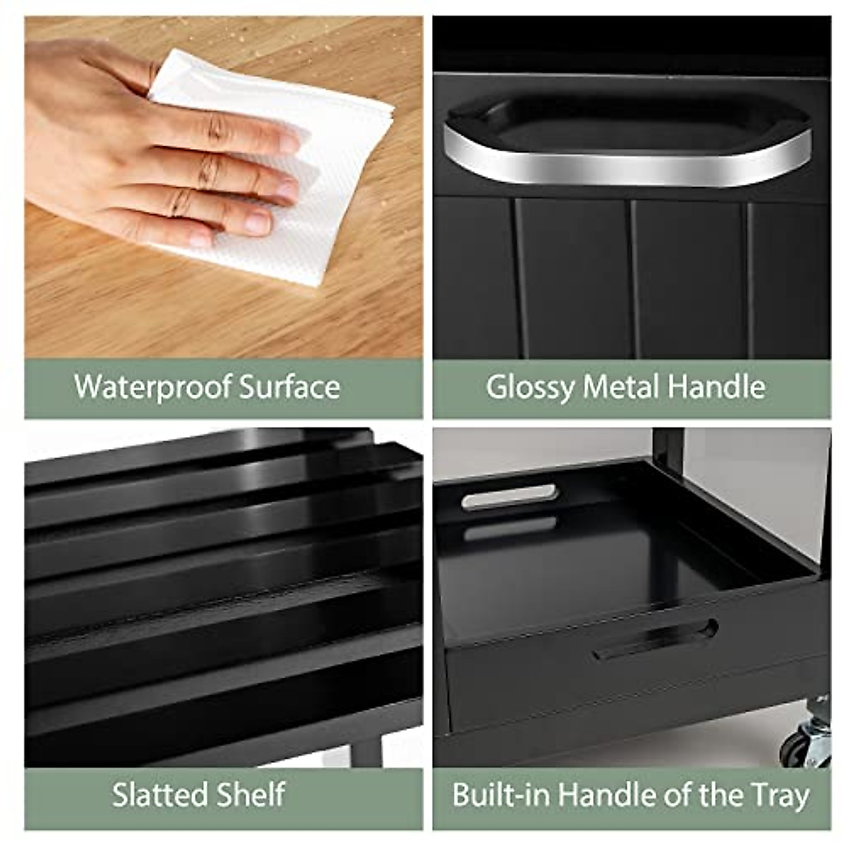 GOFLAME Kitchen Island Cart on Wheels with Storage, Versatile Rolling Cart with Wood Countertop, 3 Drawers, Removable Tray & Lockable Casters, Mobile Serving Trolley for Kitchen, Dining Room, Black