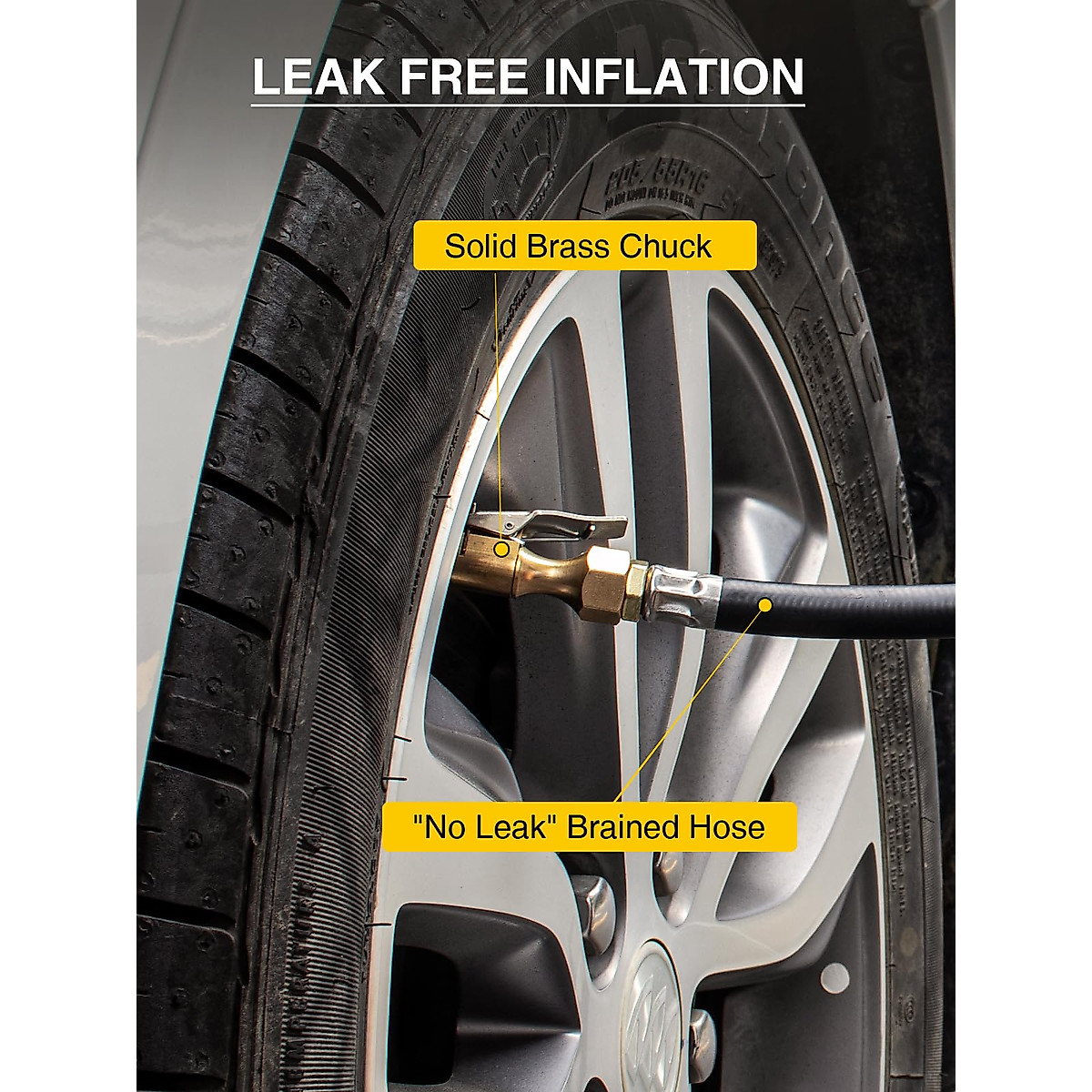 AZUNO Digital Tire Inflator with Pressure Gauge, 200 PSI, Heavy Duty Air Compressor Accessories, w/Rubber Hose Lock on Air Chuck and Quick Connect Coupler