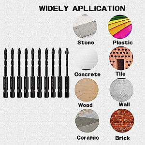 10PC 3/16 inch Black Concrete Drill Bit Set, Mgtgbao 5MM Masonry Drill Bits for Tile,Brick, Plastic and Wood,Tungsten Carbide Tip Best for Wall Mirror and Ceramic Tile on Concrete and Brick Wall