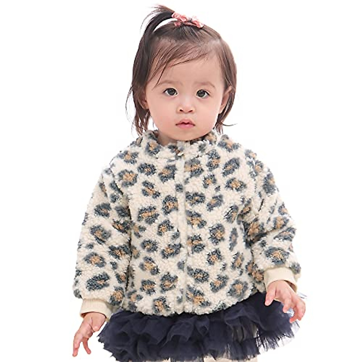 Minicoco Toddler Girl Fleece Warm Outwear Jacket Coat Baby Girl Boy Zipper Up Fall Winter Coat, Leopard Print