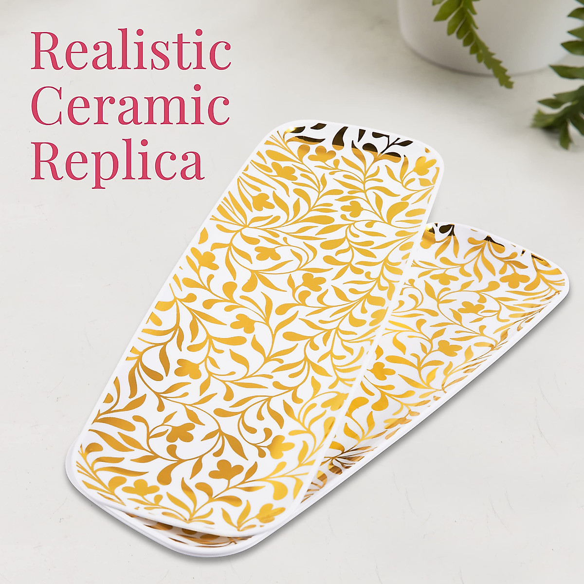 Prestee Disposable Serving Trays and Platters for Serving Food, 3pk - Gold Serving Tray, Plastic Serving Trays for Party, Plastic Serving Platter, Dessert Trays for Dessert Table for Christmas Holiday