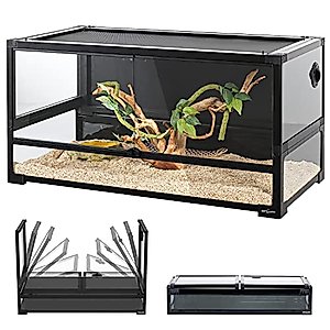 REPTI ZOO 50 Gallon Tempered Glass Reptile Large Terrarium Tank with Black PVC Back Panel Reptile Terrarium 36"x18"x18" Easy Folding