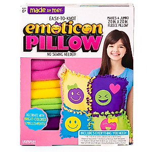 Made By Me Easy to Knot Jumbo Emoticon Pillow by Horizon Group USA, No Sewing, No Cutting, 20 in.x 20 in. Fleece Pillow, Pre-Cut Squares & Felt Decals, Fiber Fill, Assorted (73041F)