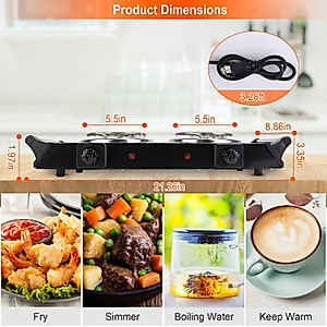 Hot Plate, 2000W Portable Electric Double Burner W/5 Level Temperature Control & Stay Cool Handles, Easy to Clean, Lightweight Cast Iron Electric Stove for Kitchen Camping Cooking, 110V