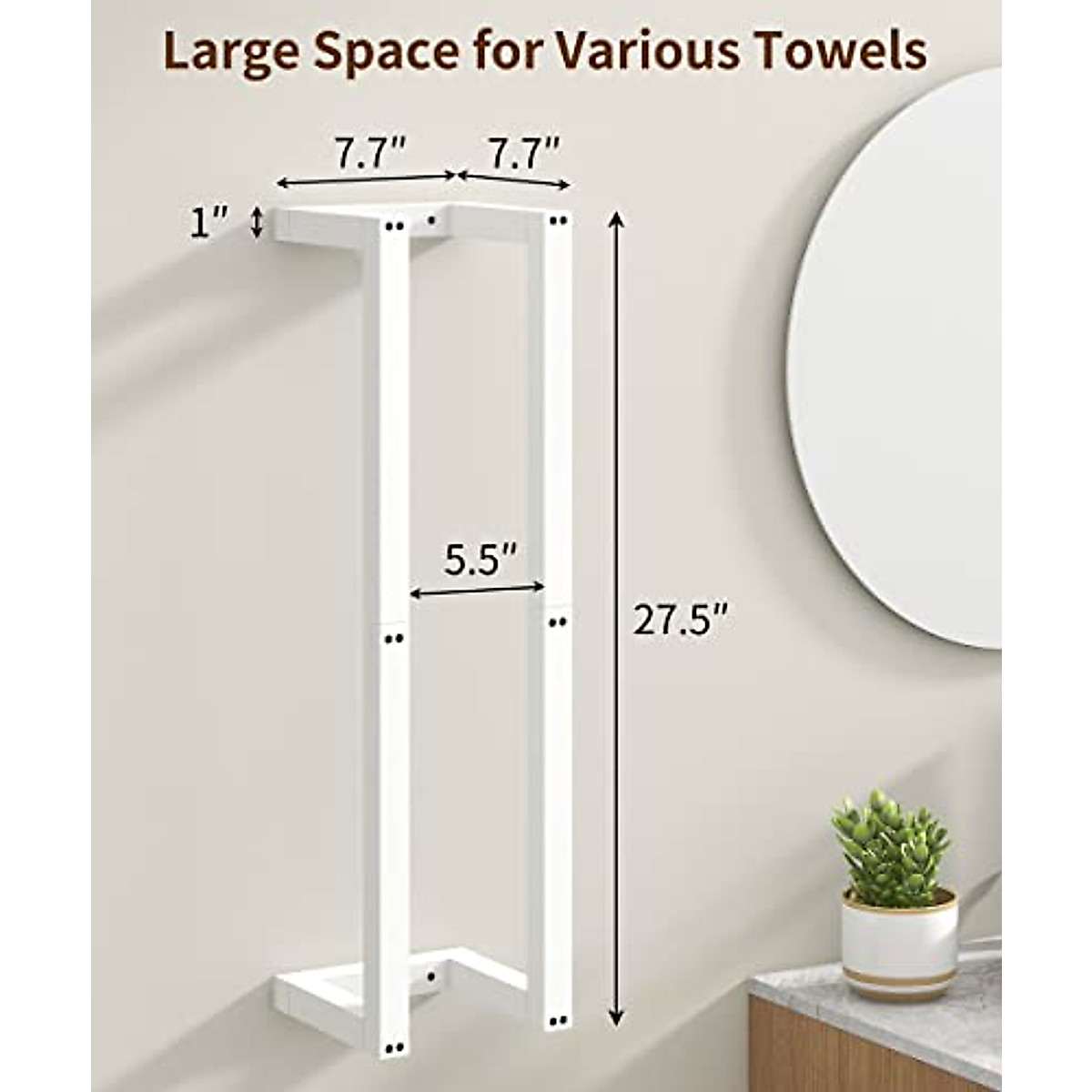 Sonefreiy Bathroom Wall Towel Racks for Rolled Towels, Solid Wooden White Towel Holder, Wall Towel Organizer Rustic Bathroom Towel Storage for Shower Towel, Bath Towels, Beach Towels, Towel Shelves