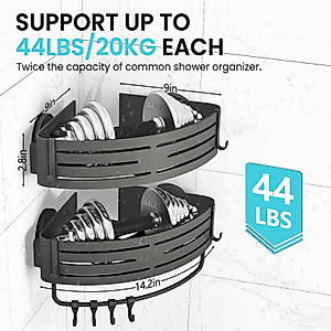 JIPORIER Corner Shower Caddy Suction Cup with 8 Hooks & 1 Towel Bar, 2 Pack Shower Shelves for Inside Shower, NO-Drilling Shower Organizer, Rustproof Shower Caddies Storage