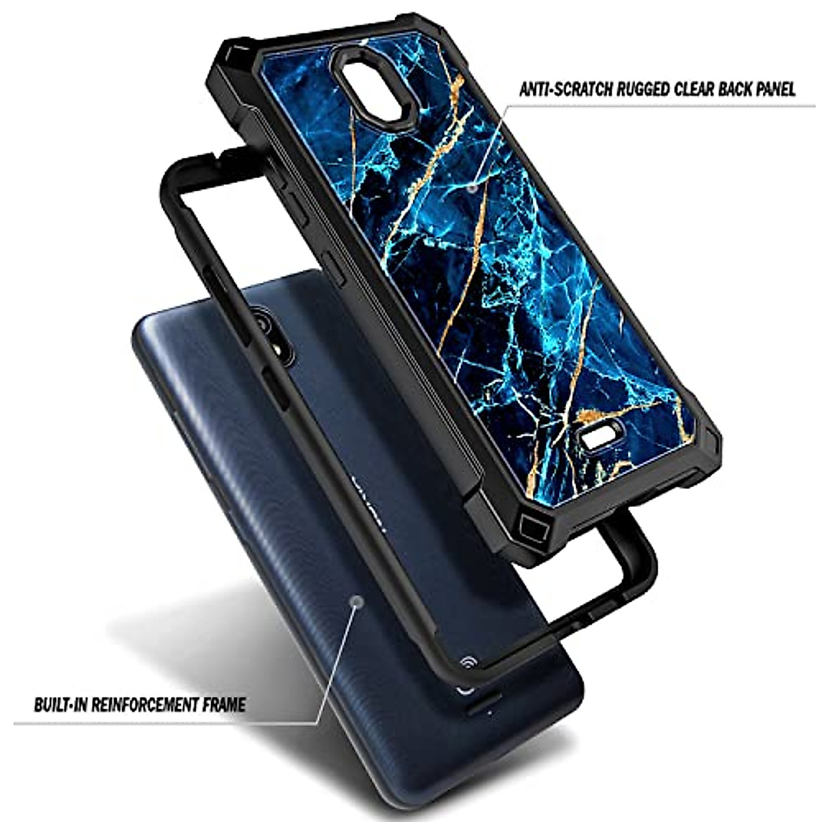 WDHD Case for Nokia C100 with Tempered Glass Screen Protector, Full-Body Protective Shockproof Rugged Bumper Cover, Impact Resist Durable Phone Case (Sapphire)