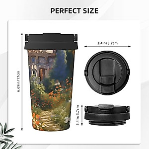 GTKSYNVE Reusable Coffee Mug with Lid and Handle, Cottage Garden Tumbler for Hot & Cold Drinks 16oz Stainless Steel Insulated Coffee Tumblers Double Wall Vacuum Thermal Cup