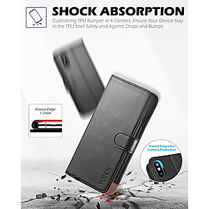 TUCCH Case Wallet for iPhone Xs Max, PU Leather Flip Cover with RFID Blocking Card Slot, Stand [Auto Wake/Sleep] Wireless Charging Shockproof TPU Shell Compatible with iPhone Xs Max 6.5", Black