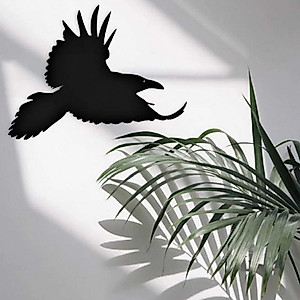 HSART Crow Metal Wall Art, Metal Silhouette Decorative Mural, Black Crow Wall Hanging Sculpture, Used for Living Room Dining Room Garden Decoration