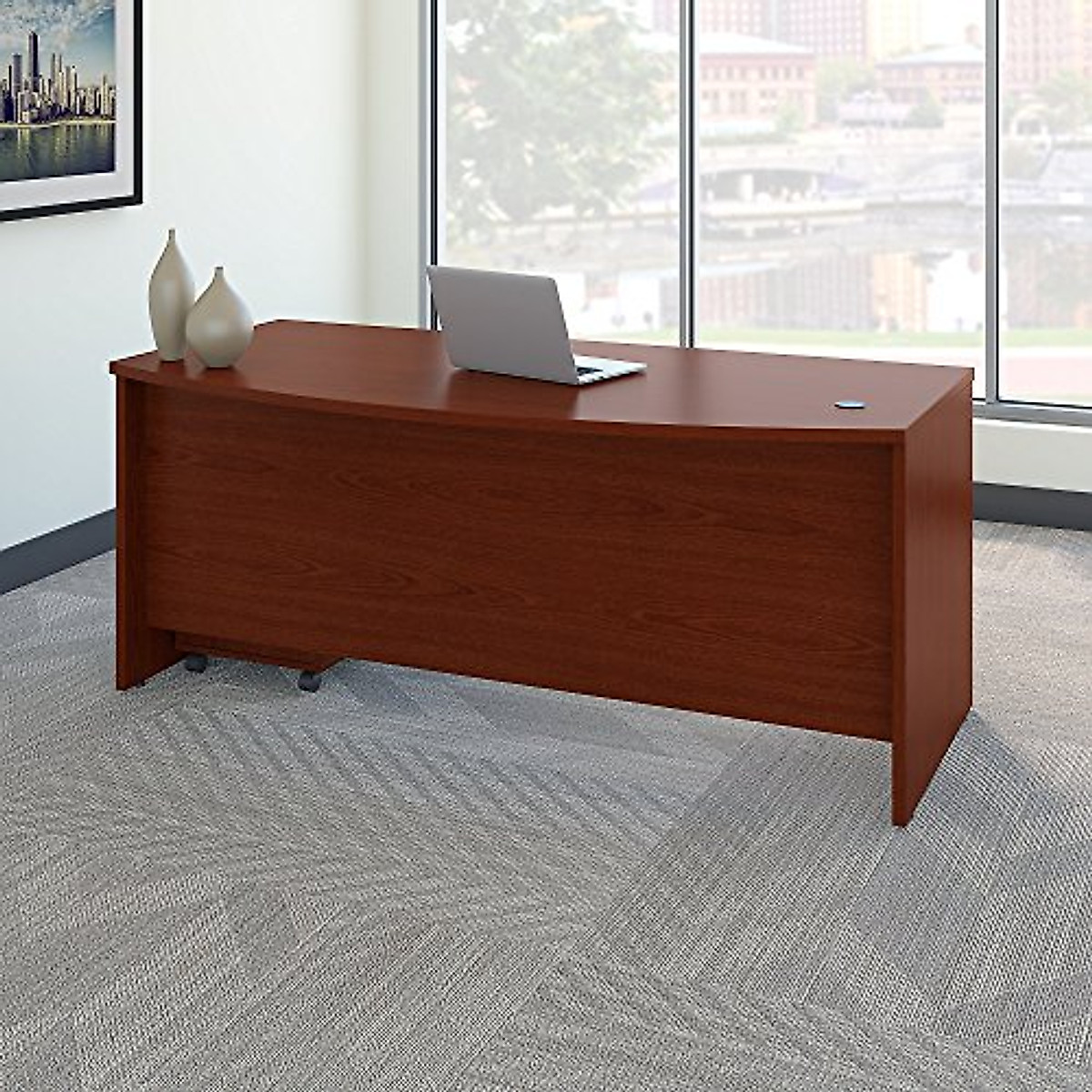 Bush Business Furniture Series C 72W x 36D Bow Front Desk with Mobile File Cabinet in Mahogany