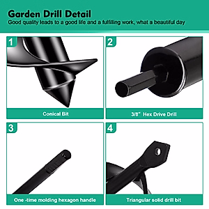 Auger Drill Bit for Planting 1.6"x9" 3"x12" Garden Spiral Set Auger Post Hole Digger for Bedding Plant Bulbs Planter Flowers Umbrella Ice Hole for 3/8” Hex Drive Drill, Garden Gloves 14x Plant Labels