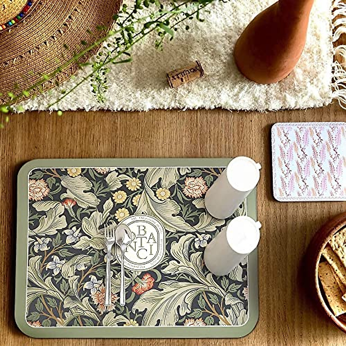 2023 New Fantasy Style Draining Mat,Powerful Absorbent Dish Drying Mat,Vintage Plates kitchen drying mat,Soft Diatom Mud Non-slip Drain Pad Quick Dry Mat for Kitchen Counter (D, 15.75×19.68 inch)