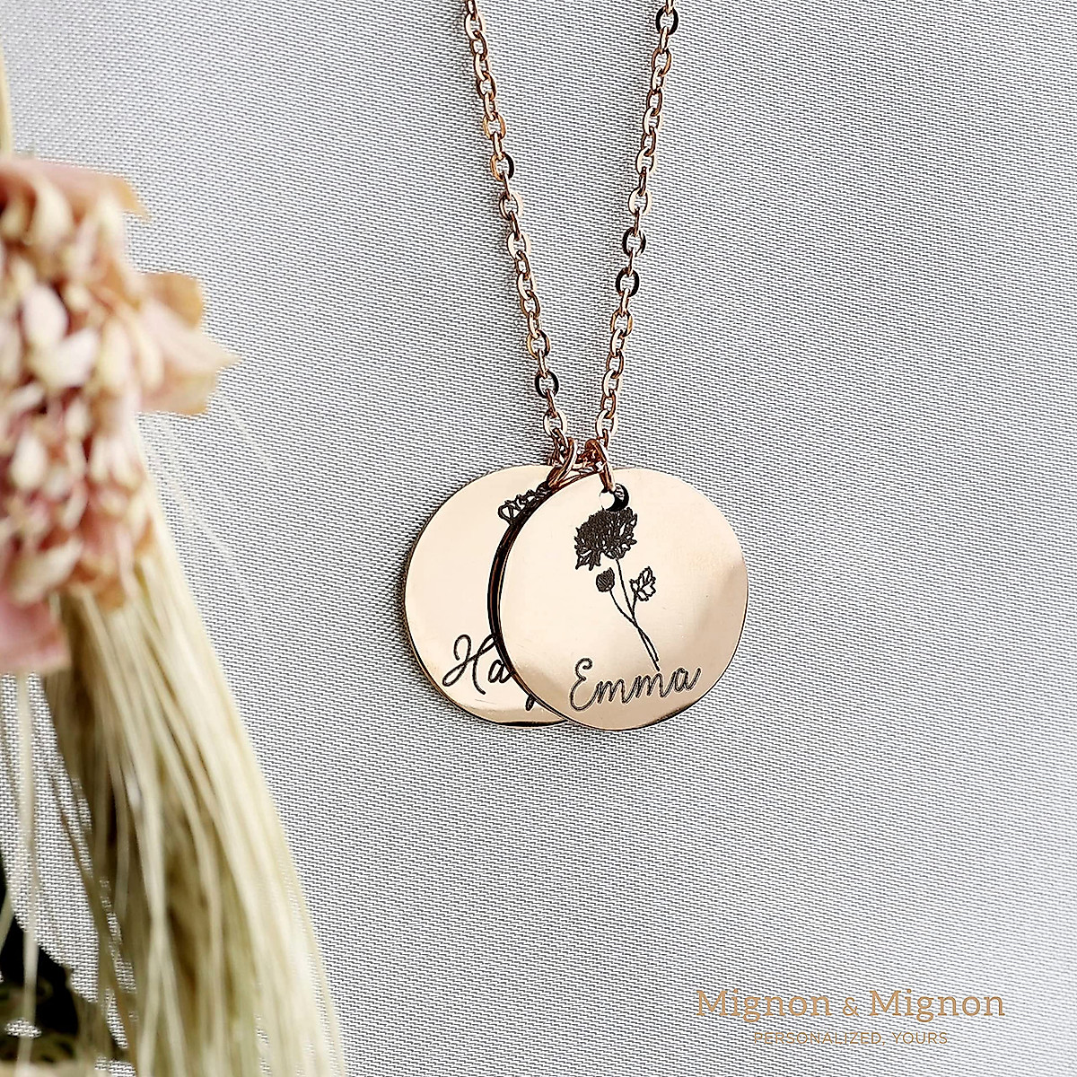 MignonandMignon Gold Personalized Gift for Her Birth Flower Necklace Name Necklace Flower Jewelry Floral Bouquet Mothers Day Gift Personalized Jewelry - LCN-FL-G