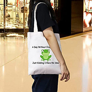 JNIAP Frog Tote Bag Frog Amphibian Lover Gift A Day Without Frog Is Like Just Kidding I Have No Idea Frog Themed Shoulder Bag (Frog Tote Bag)