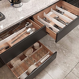 HiYZ Expandable Drawer Dividers, Large Kitchen Utensils Drawer Divider, 2.36" High Adjustable Drawer Organizers Separators for Clothing,Kitchen Utensils,Tools,3 Long Dividers(12.6"-22.8")