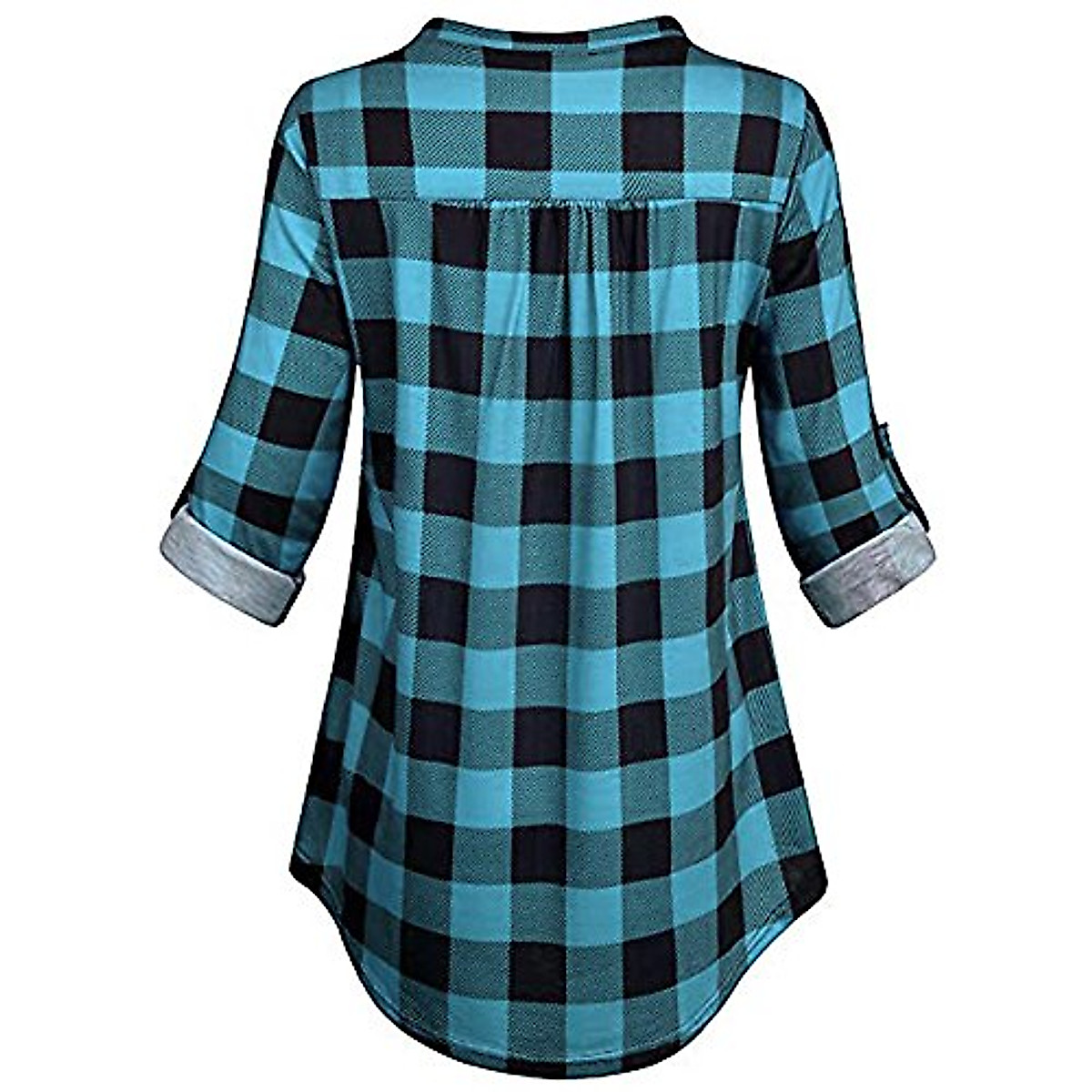 Blouse for Women Long Sleeve Kimloog Women's Split V Neck Long Sleve Casual Roll-up Plaid Tunic Blouses Tops [Video Game] [Video Game] Blue