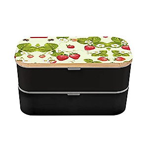 KOOLR Lovely Strawberry Print Bento Box Adult Lunch Box With 2 Compartments Stackable For Work Picnic Leak Proof Bento Box