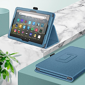 Fintie Folio Case for Amazon Fire HD 8 & Fire HD 8 Plus Tablet (Fits Both 12th/10th Generation, 2022/2020 Release)- Slim Fit Premium Vegan Leather Standing Cover with Auto Sleep/Wake, Twilight Blue