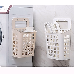 OUNONA Hanging Clothes Organizer Wall Mounted Plastic Storage Basket (White)