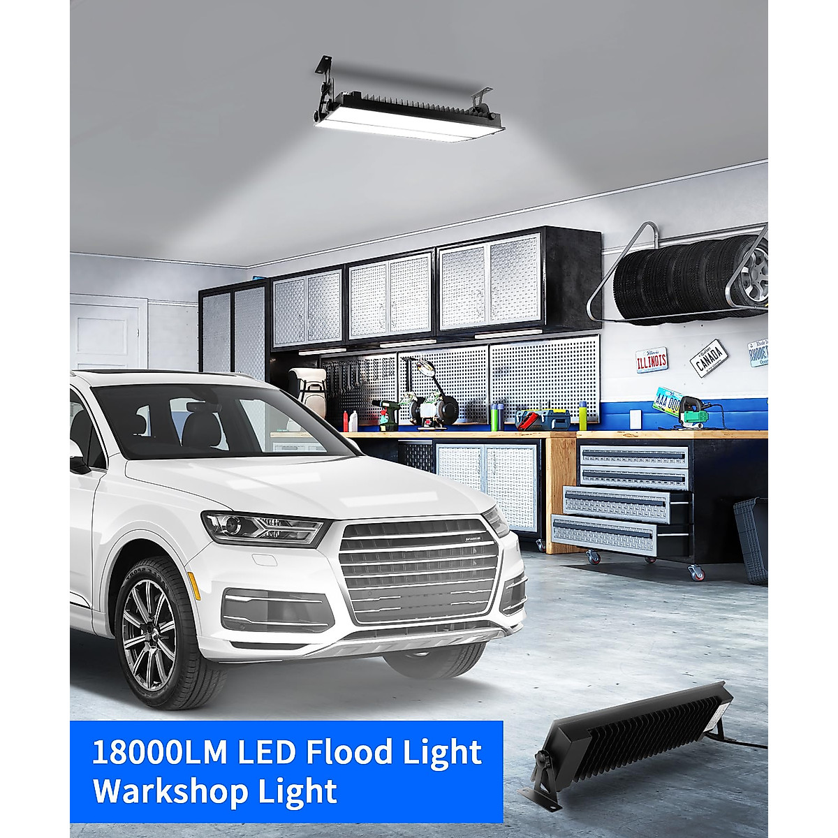 150W LED Shop Lights for Garage 1000W Equiv, 18000lm Very Bright LED Work Light, IP66 Waterproof Outdoor Flood Light with Plug, 5000K White High Bay Light for Workshop Yard Garage Factory (2 Pack)