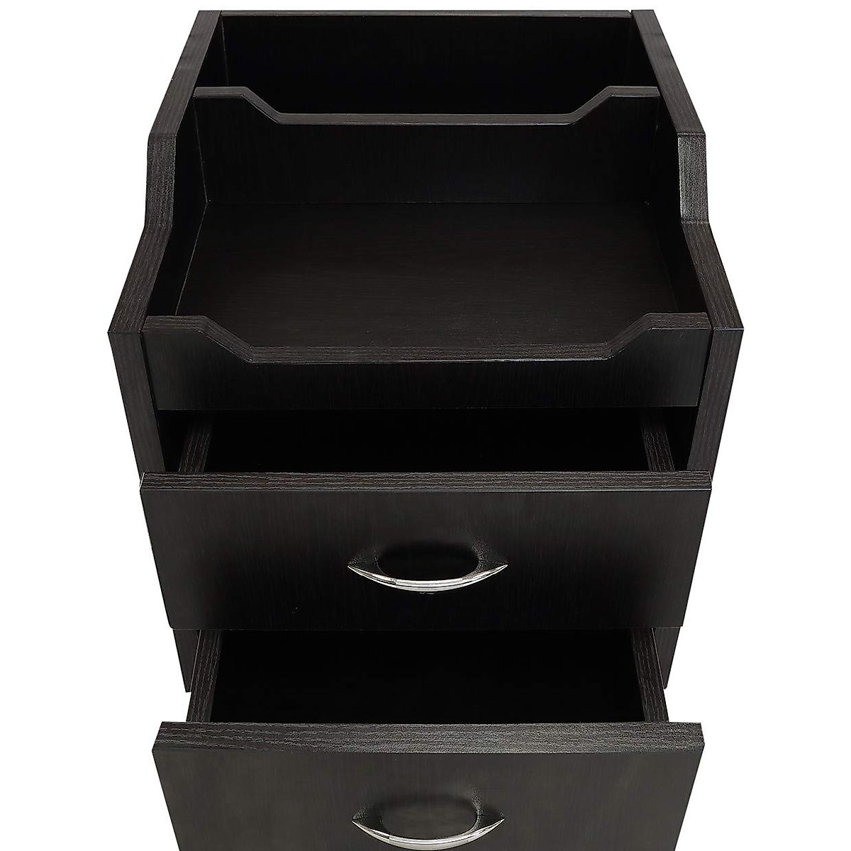 J & A Wood Top Pedicure Cart/Trolley with Two Full Functional Utility Drawers, Heavy Duty Swivel Casters with Lock, Sleek Modern Design, in Walnut, JA-JM-CART-Walnut