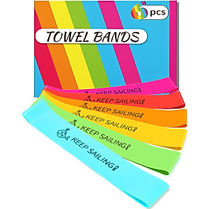 Beach Towel Bands, Stretch Rubber for Pool & Beach Chairs, Extra Durable, No Snapping, Cruise Ship & Beach Travel Essentials, Great Alternative to Beach Towel Clips (6 Pack)